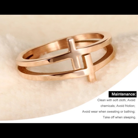 Jewelry | 33 Rose Gold Plated Stainless Double Cross Ring | Poshmark